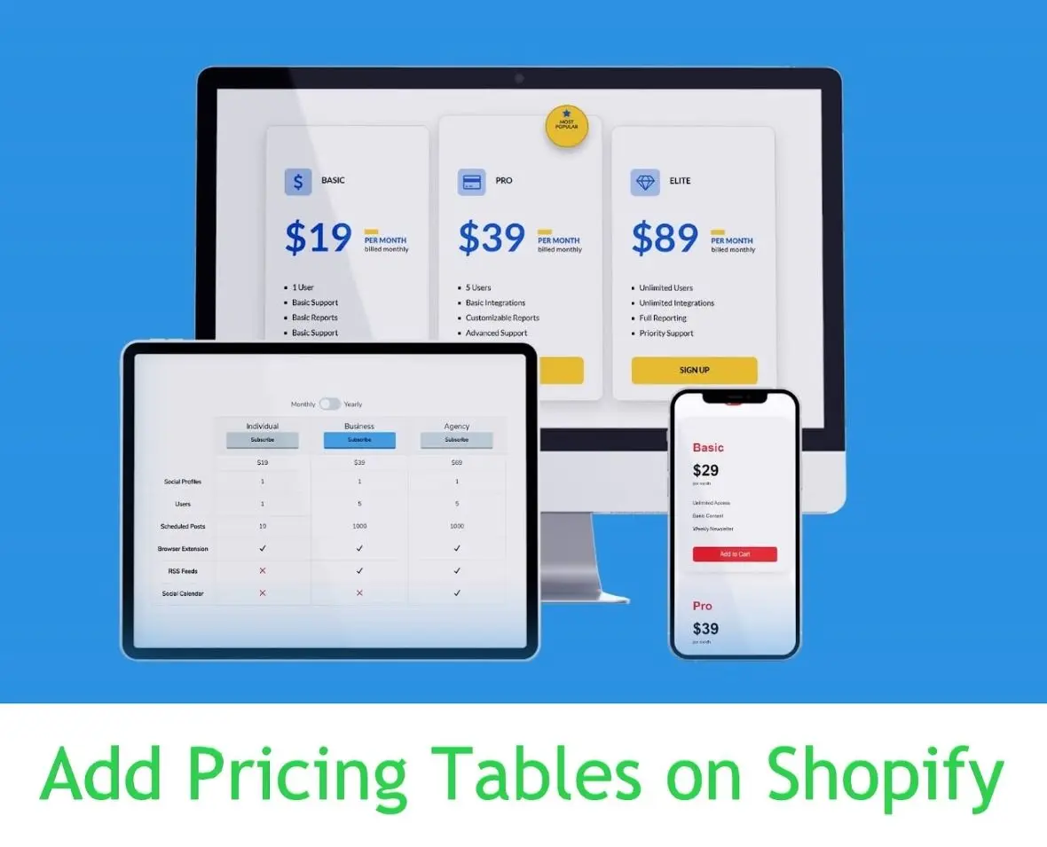 How to Add Pricing Tables on Shopify Stores?